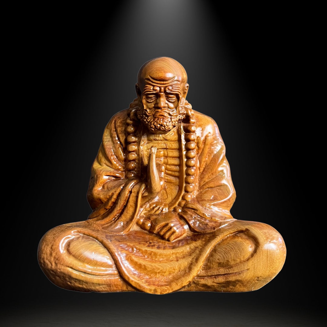 Green Cypress Wood Bodhidharma Statue: Zen Buddhist Decor - Etsy