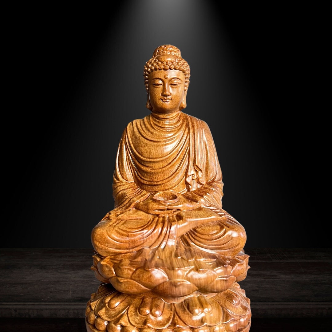 Wooden Buddha Statue: Lotus Base, Yoga Decor - Etsy