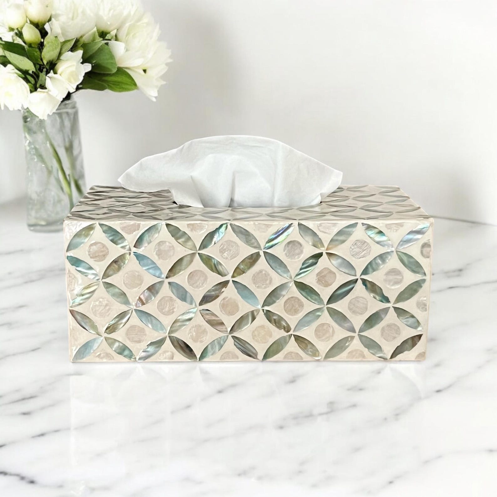 Mother of Pearl Inlay Lacquer Tissue Box Cover - Coastal Decor - Etsy