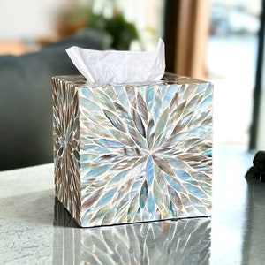 Mother Pearl Inlay Tissue Box Aqua Flower, Rectangle Tissue Box Holder ...