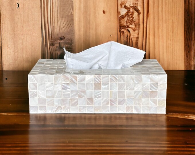White Mosaic Mother of Pearl Inlay Rectangle Tissue Box Holder ...