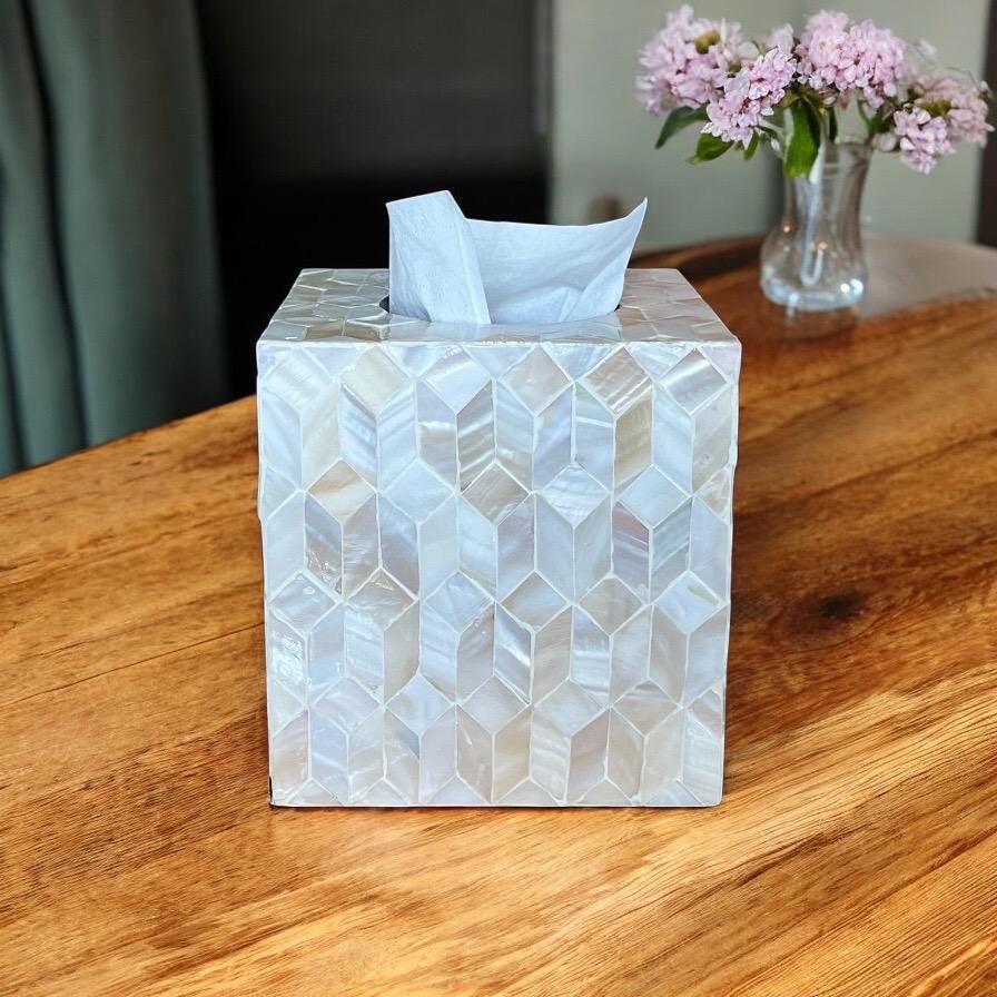 Mother of Pearl Inlay Tissue Box Cover: Square Nacre Napkin Holder - Etsy