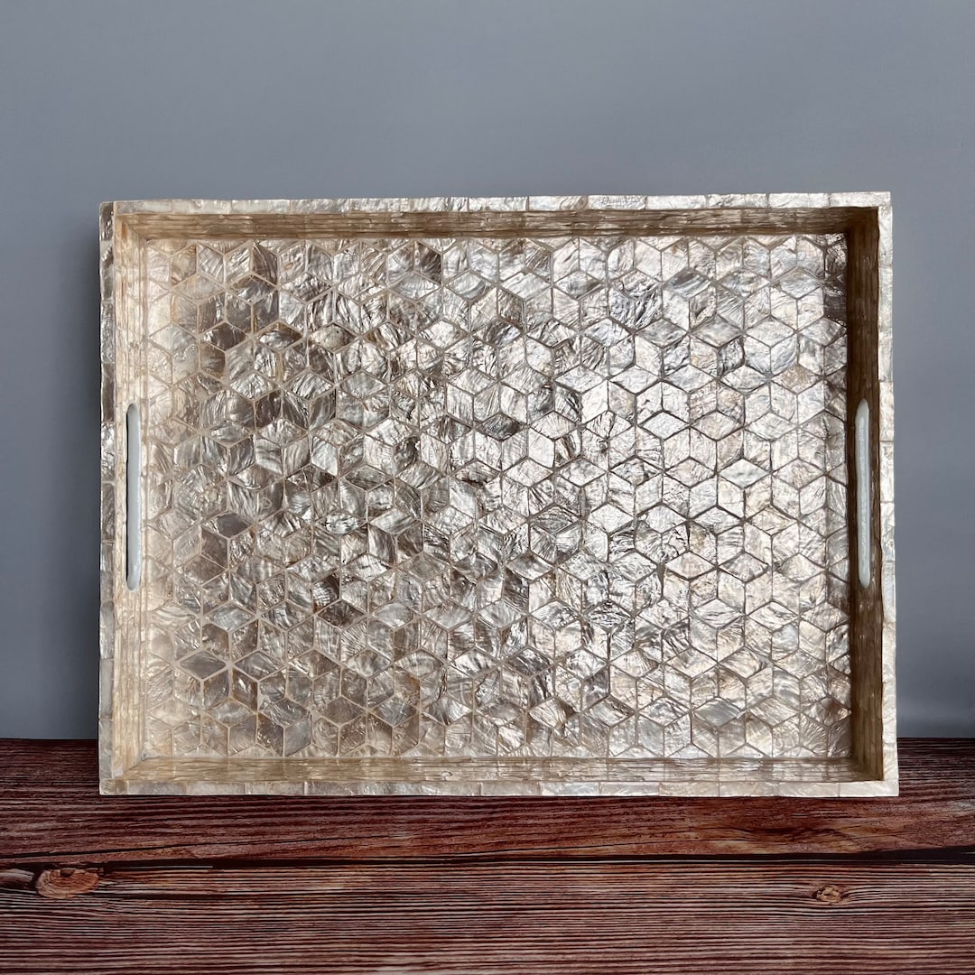 Capiz Shell Tray, Rectangular Serving Tray With Handles, Jewelry ...