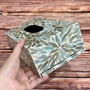 Mother Pearl Inlay Tissue Box Aqua Flower, Rectangle Tissue Box Holder ...