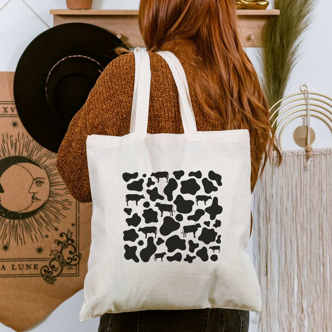 Cow Print Reusable Cotton Canvas Tote Bag, Cute Cow Tote Bag, Cow Gifts ...
