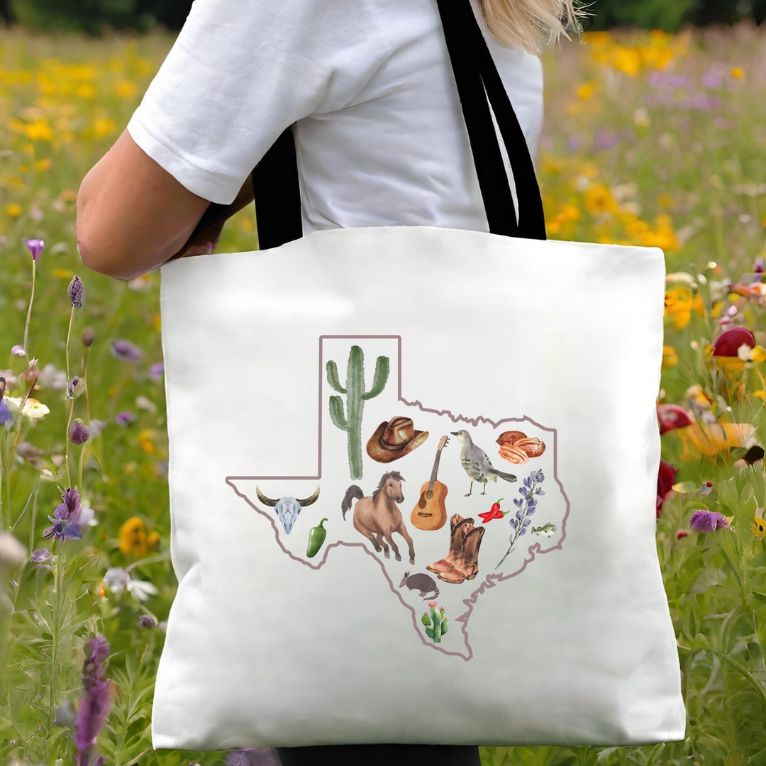 Texas Outline Tote Bag With Watercolor Artwork, Texas Themed Gift for a ...
