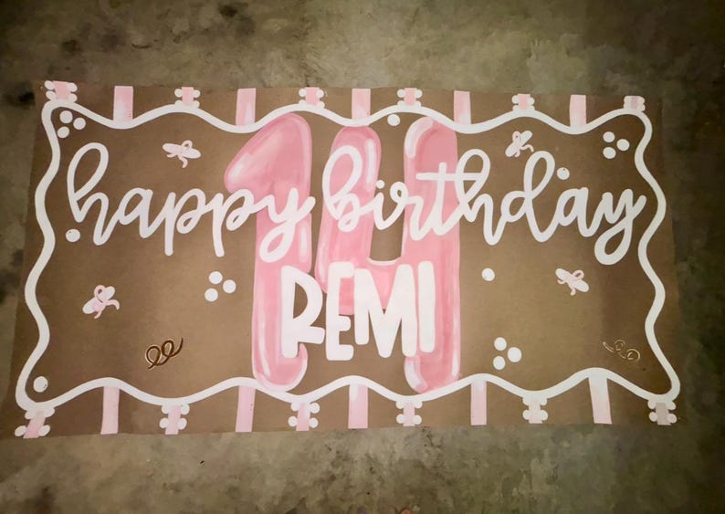 Custom Hand Painted Party Banner- Girly-floral-birthday Banner- Kraft ...