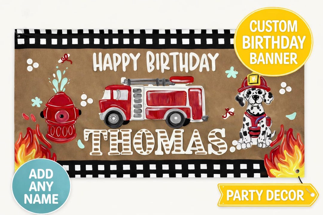 Hand Painted Firefighter Birthday Banner: Custom Kraft Paper Party ...
