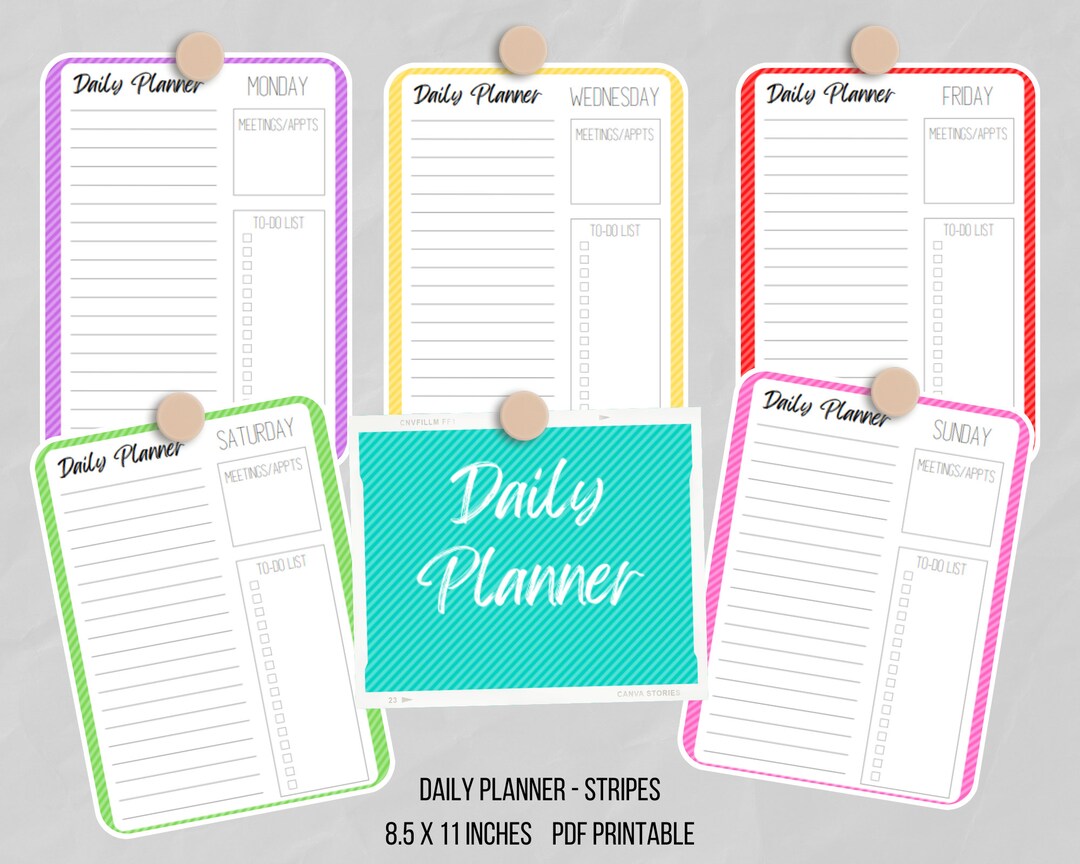 Daily Planner - Stripes Printable Download PDF - Etsy