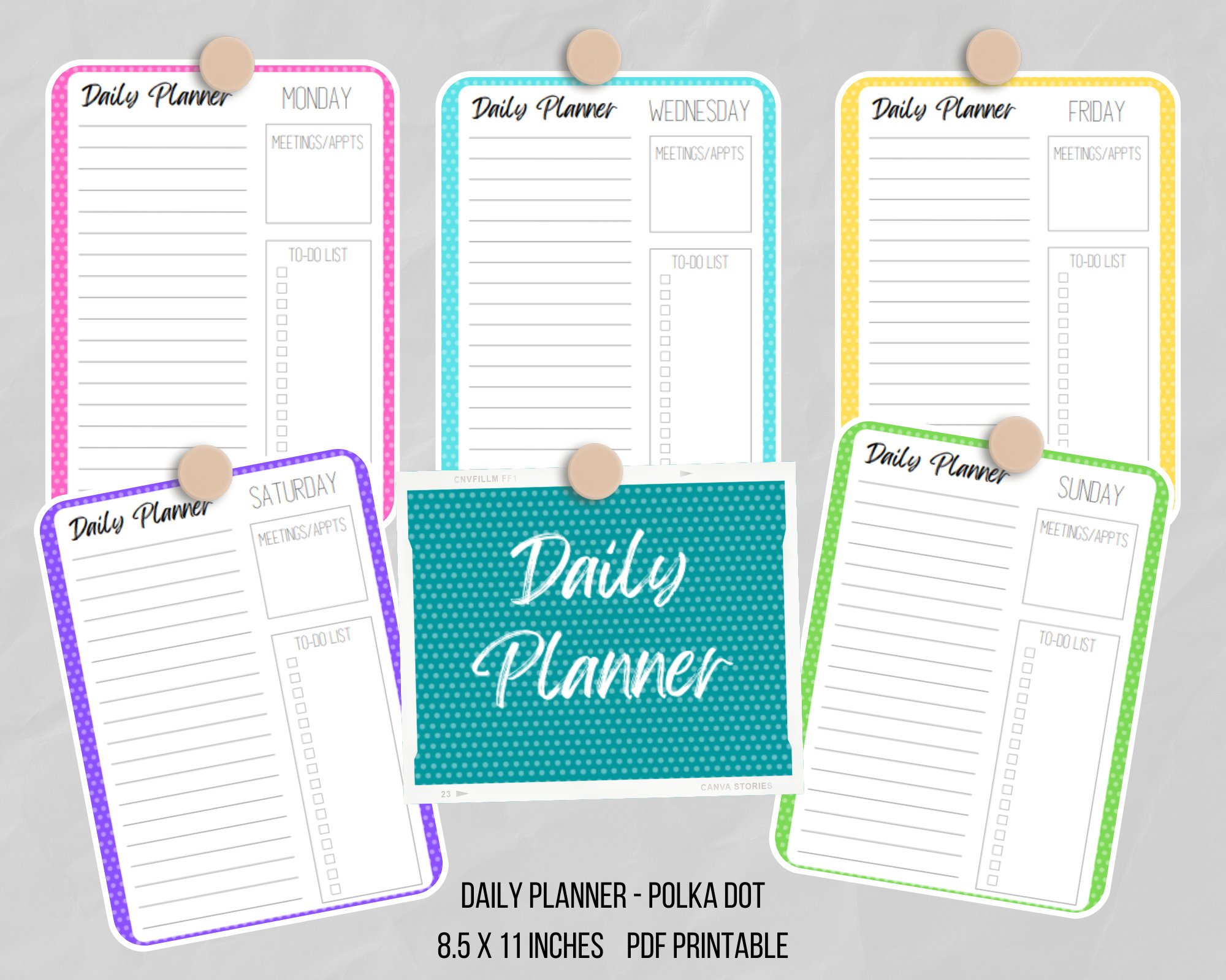 Daily Planner - Polka Dots Printable Download PDF - Etsy