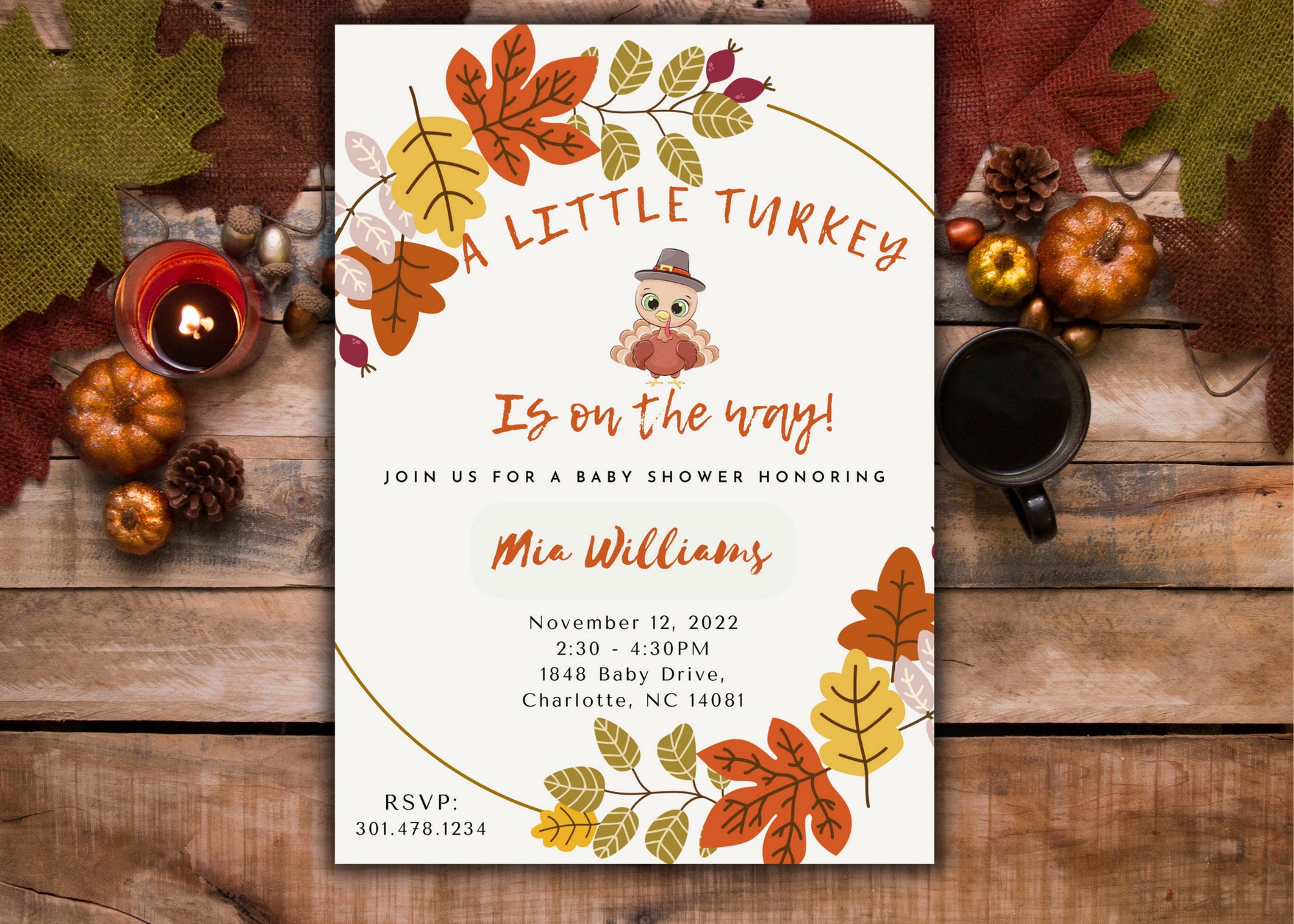 Little Turkey Baby Shower Invitation Template, Fall Baby Shower Bundle ...