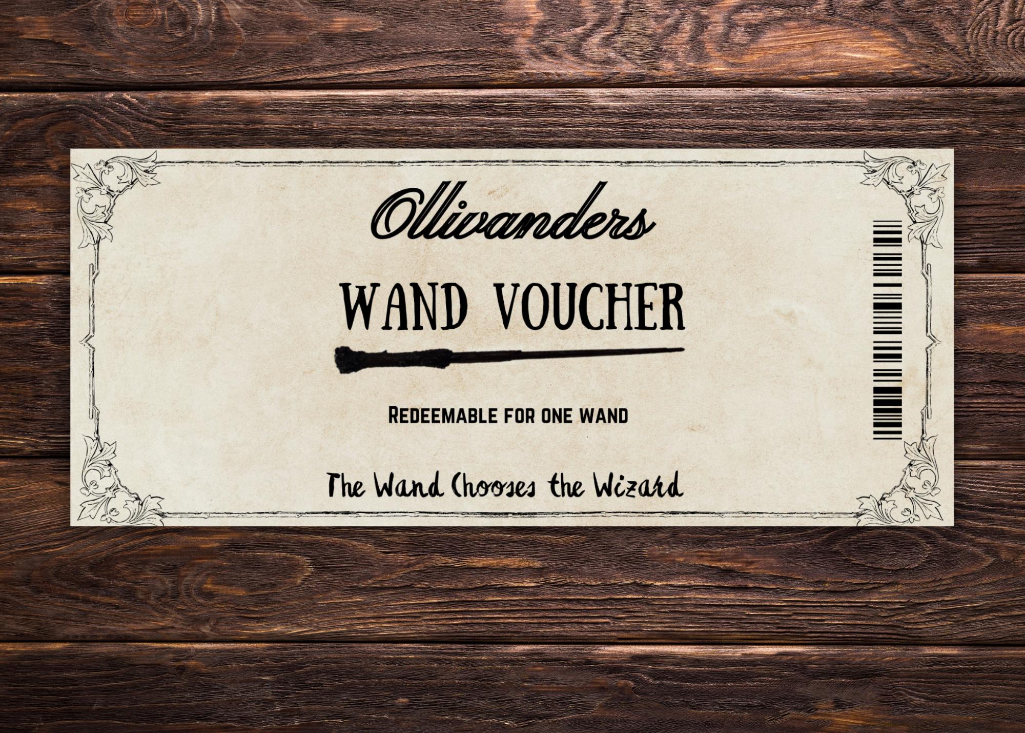Ollivanders Wand Voucher Template, Wizard Rail Boarding Pass, Wizarding ...