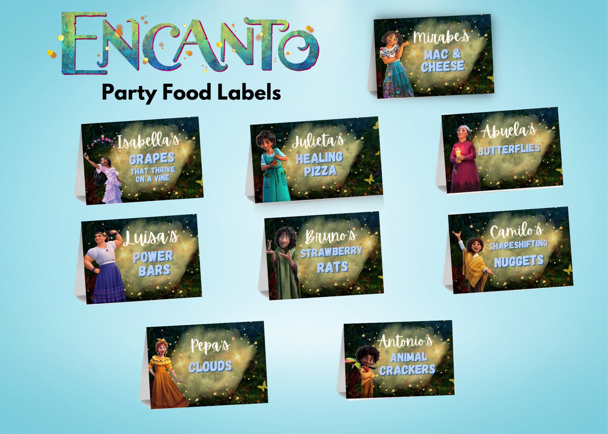 Encanto Party Food Label Cards, Encanto Party Food Tents, Encanto Place ...