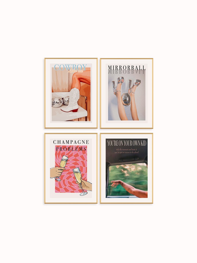 Set of 4 Best Seller Prints, Gift, Wall Art Posters, Preppy Girly Dorm ...