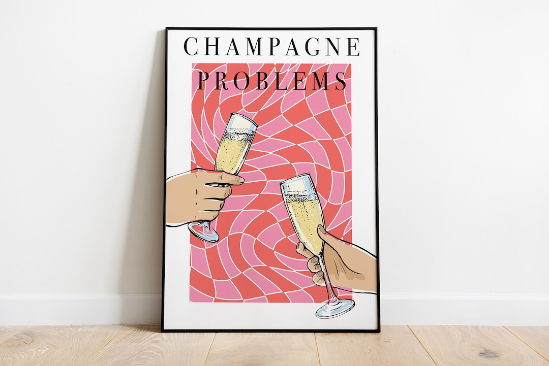 Champagne Problems Print, Peach Pink Girly Wall Art, Preppy Wall Art ...