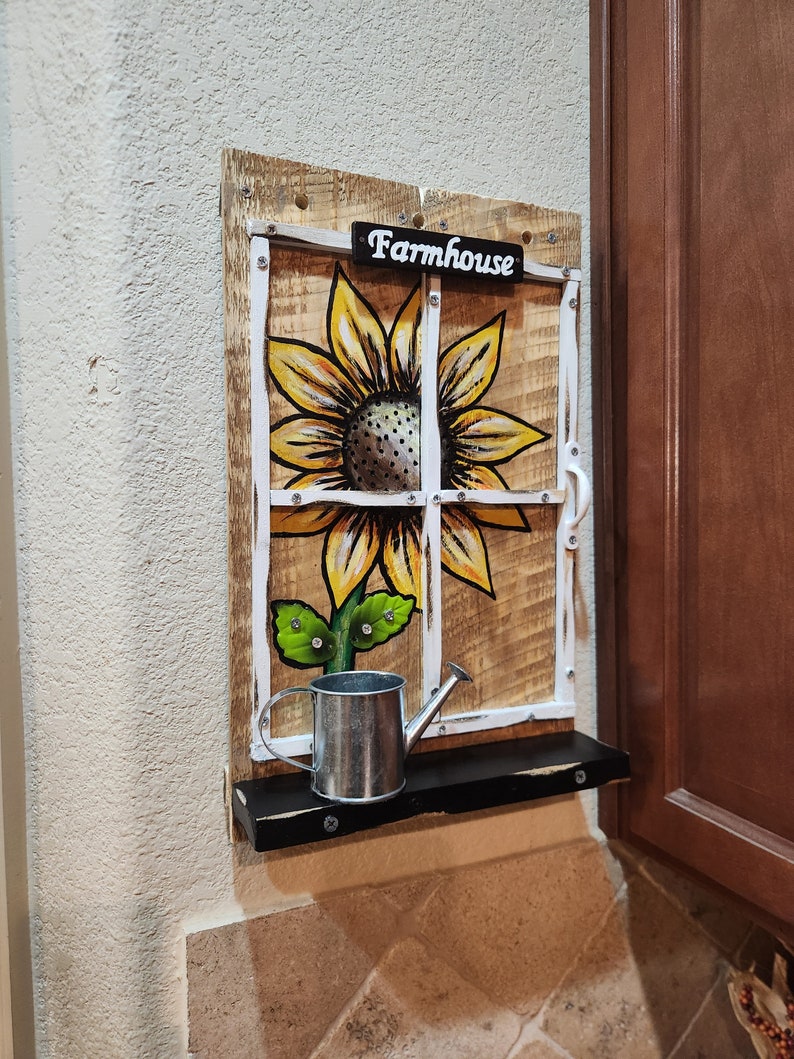 Sunflower Window Wall Wood Painting - Etsy
