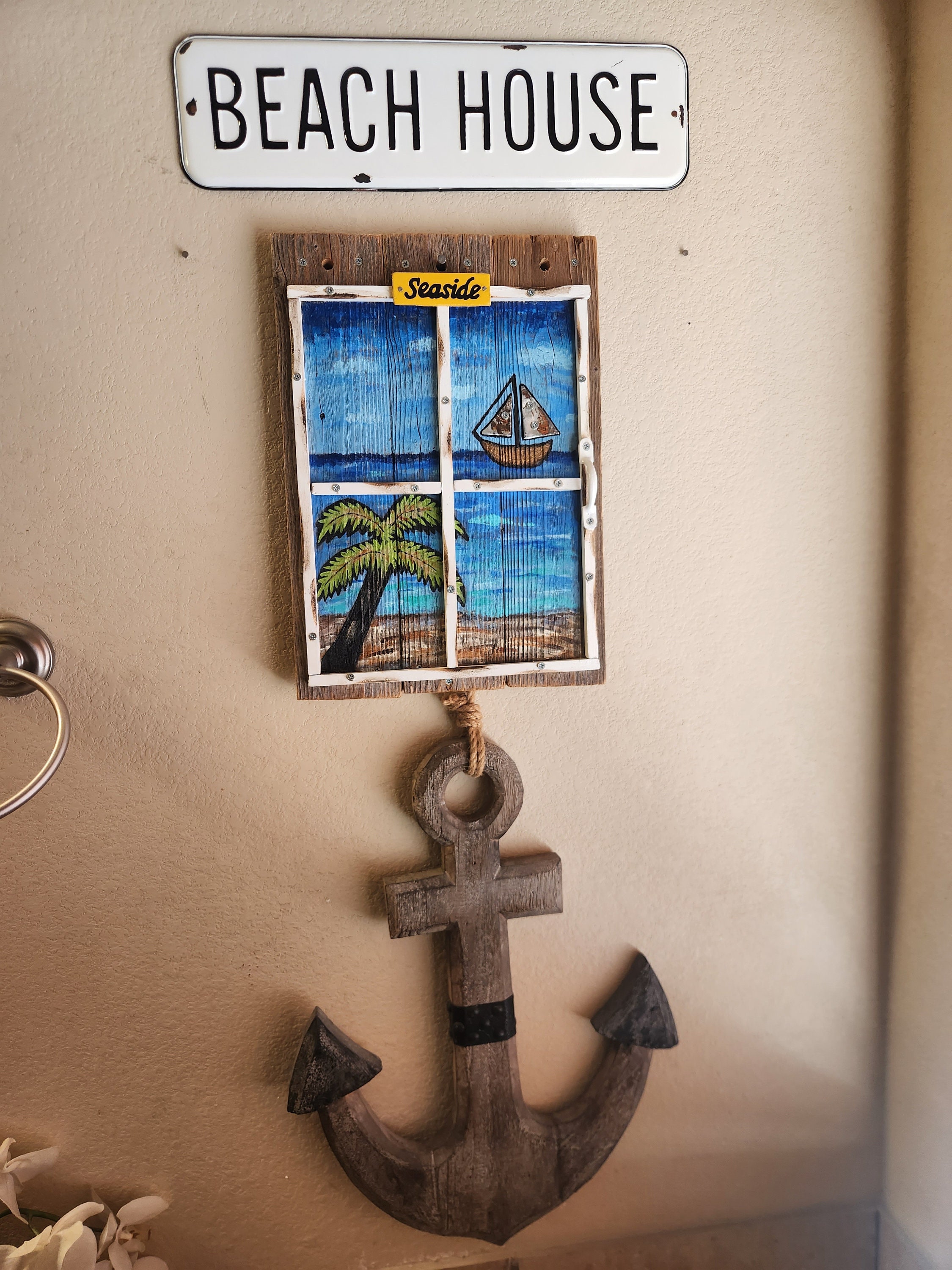 Beach House Decor - Ocean and Sailboat Window Wall Art Decor - Etsy