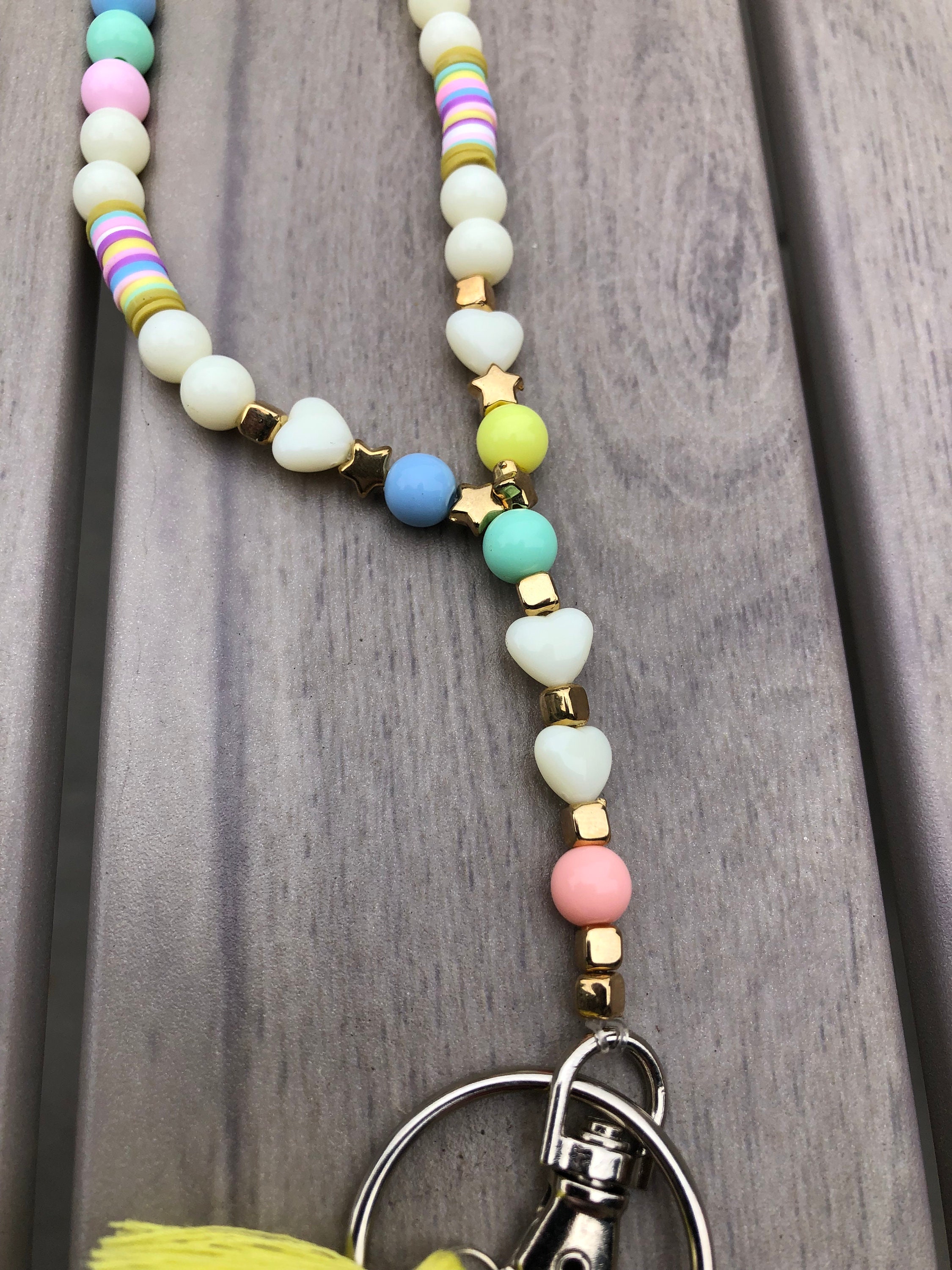 Hearts and Stars Customizable Lanyard, Teacher Lanyard, Beaded Lanyard ...