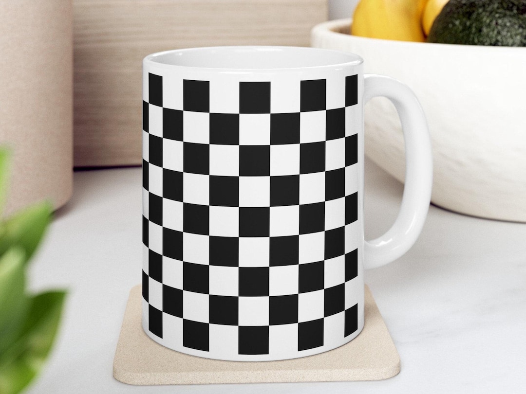 Black and White Checkered Mug, Vans Checker Pattern, Classic Mug, Mug ...
