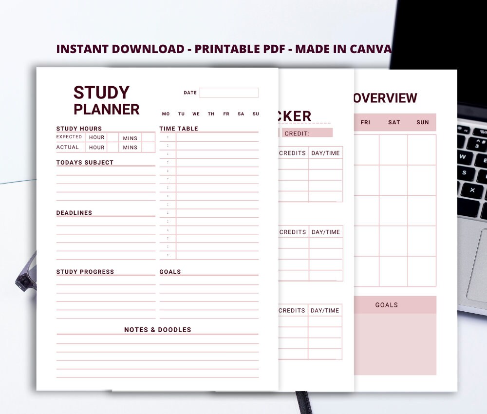 Student Planner Study Planner Printable Academic Planner College School ...