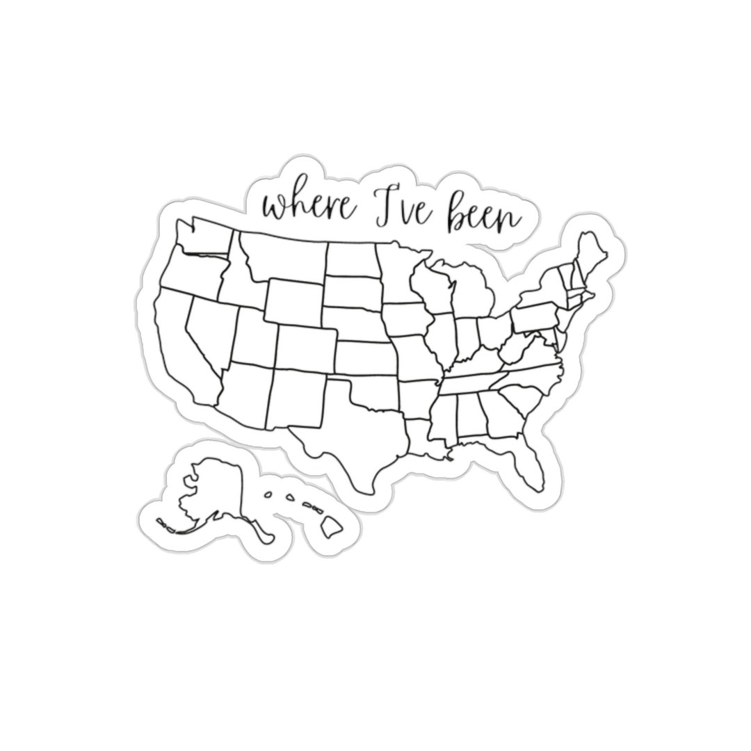 Where I've Been Map Vinyl Sticker, United States, USA Decal Travelers ...