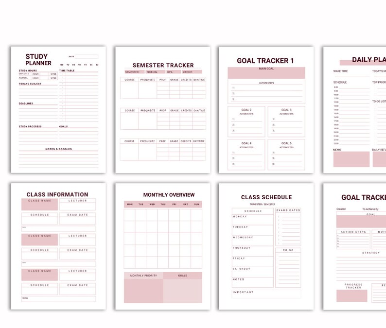 Student Planner Study Planner Printable Academic Planner College School ...
