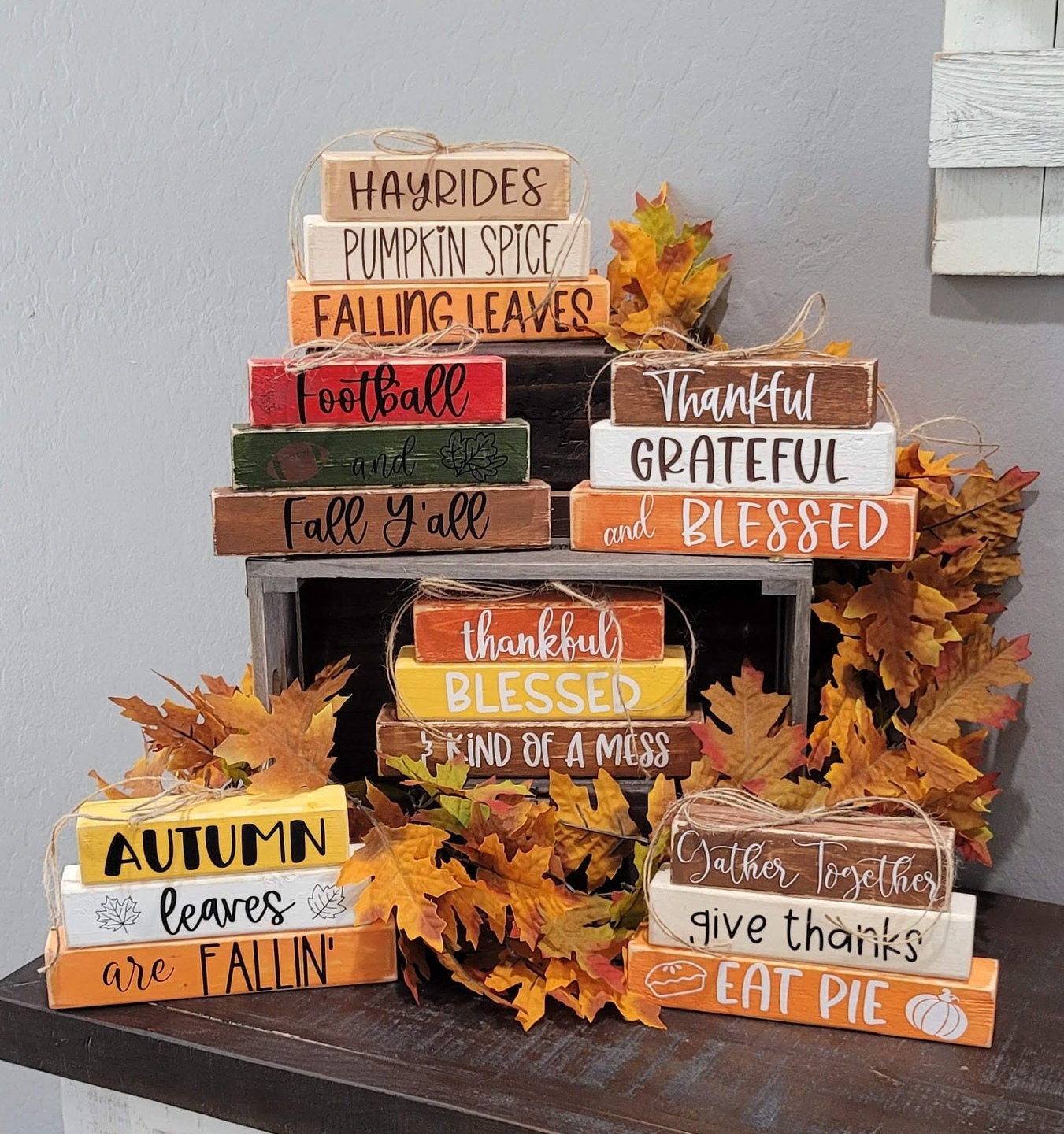 Fall Wood Stackers, Rustic Wood Fall Decor, Fall Wood Tabletop Decor ...