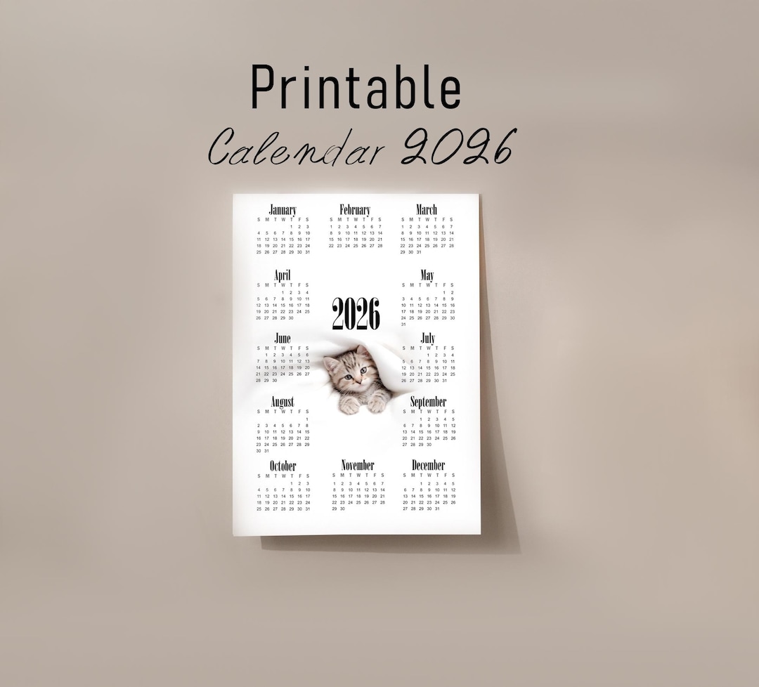 2026 Kitty Calendar Printable, Cat Lover Gift (PDF) - Etsy