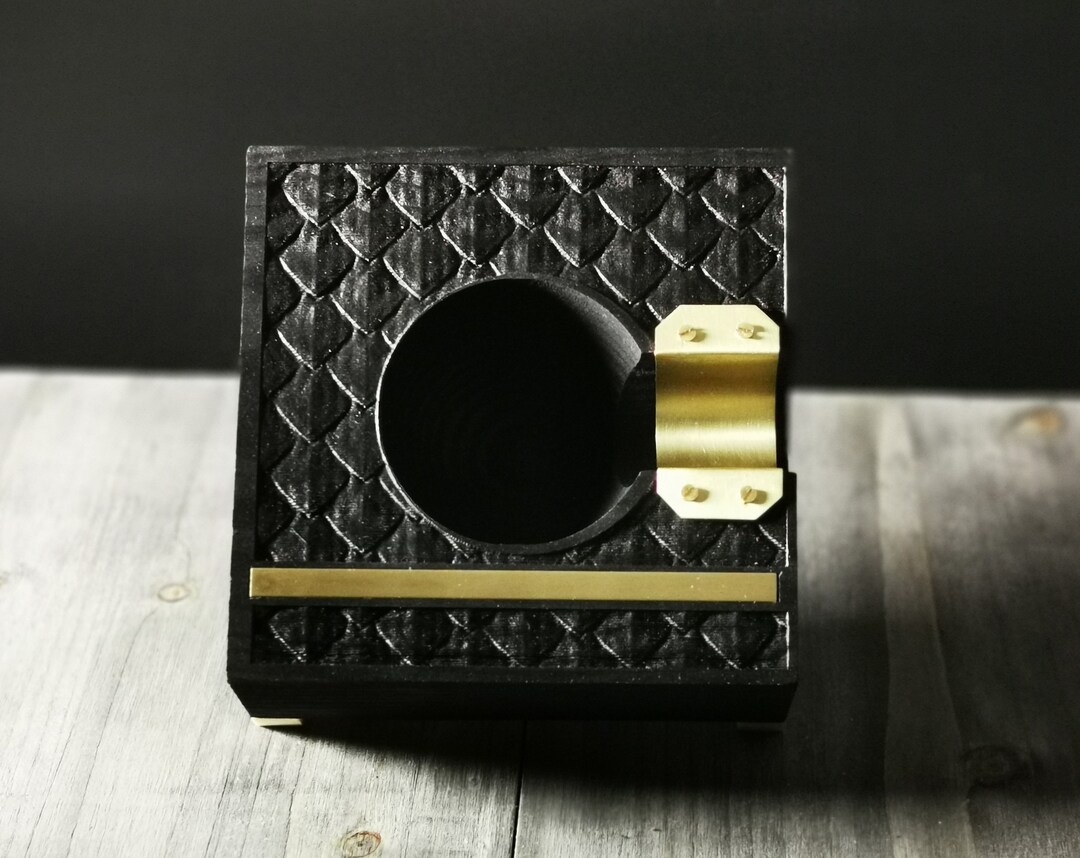 Black Cigar Ashtray Wood Japanese Dragon Scale Design With Brass Inlay ...