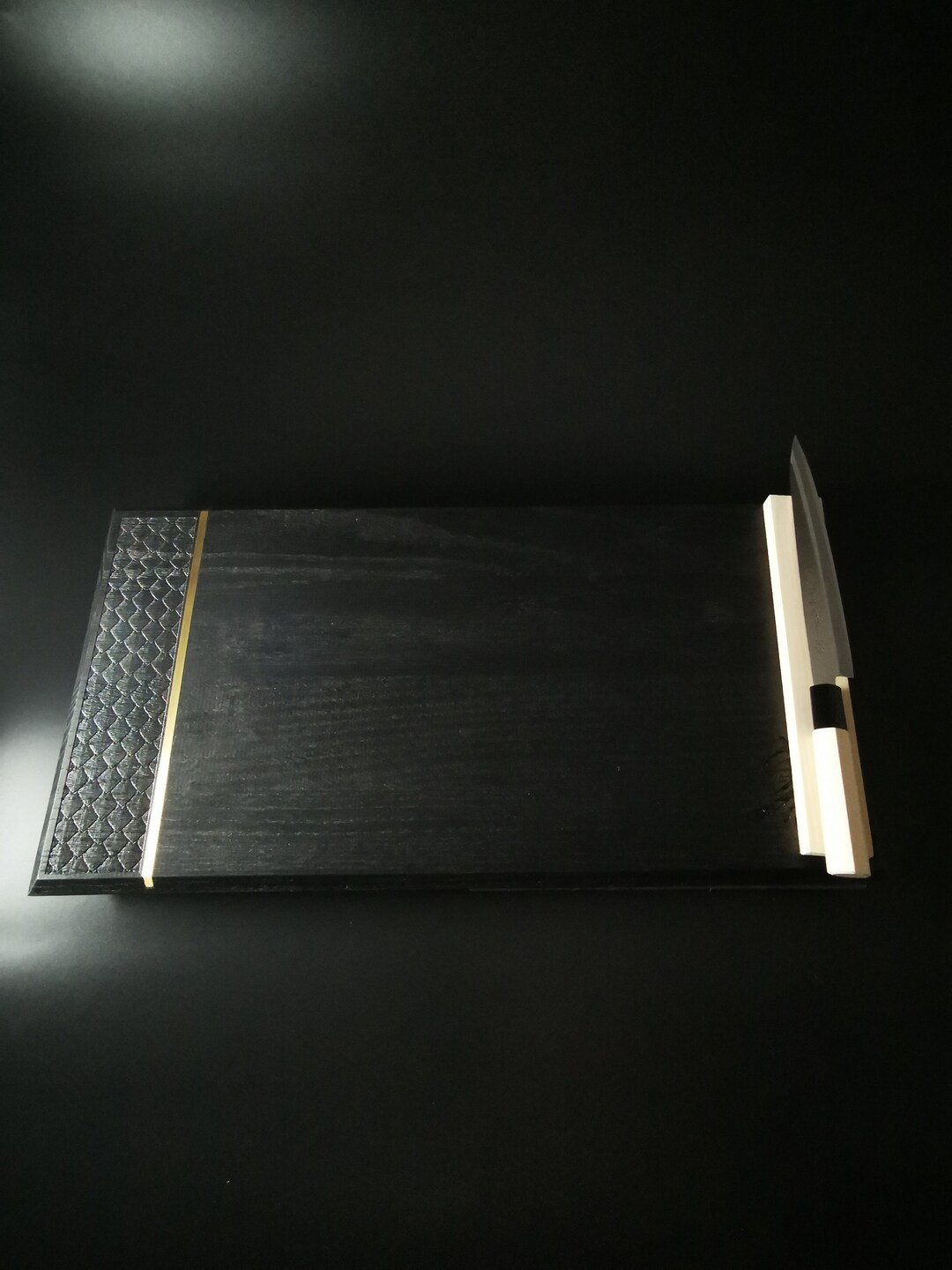 Black Wood Cutting Board Japanese Dragon Scale Design With Brass Inlay ...