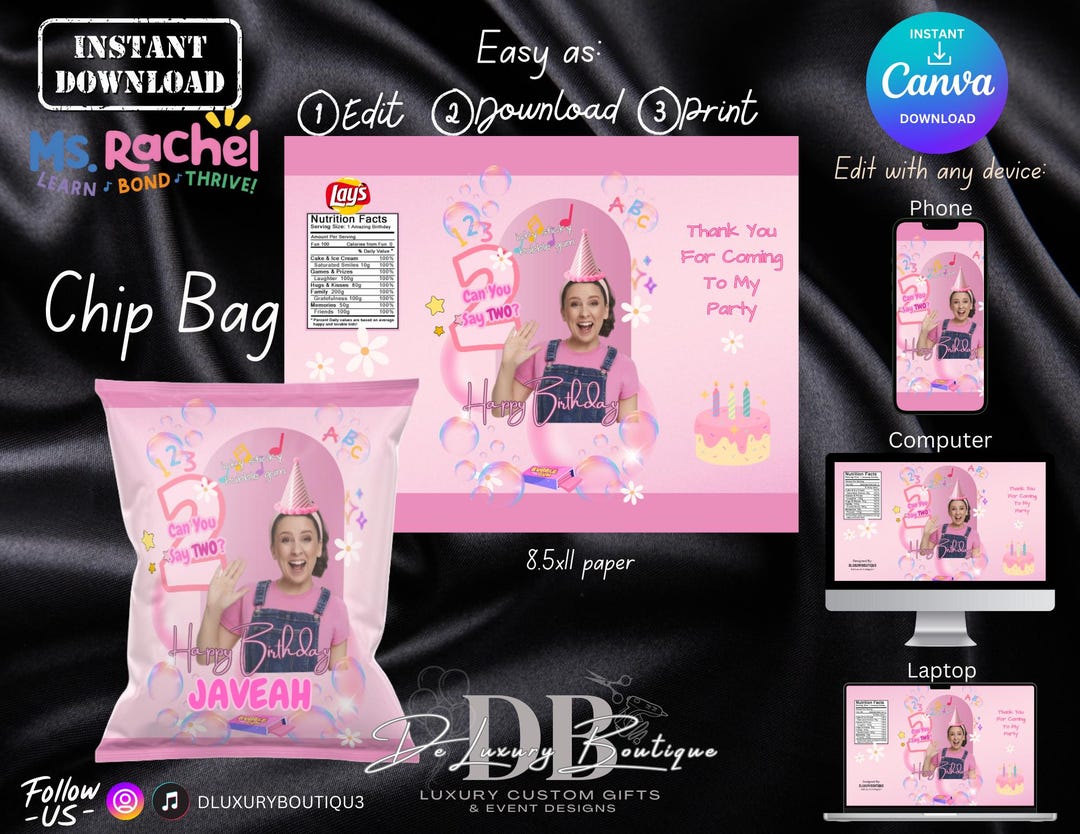 Editable Ms. Rachel, Printable, Chip Bag Template, Instant Download ...