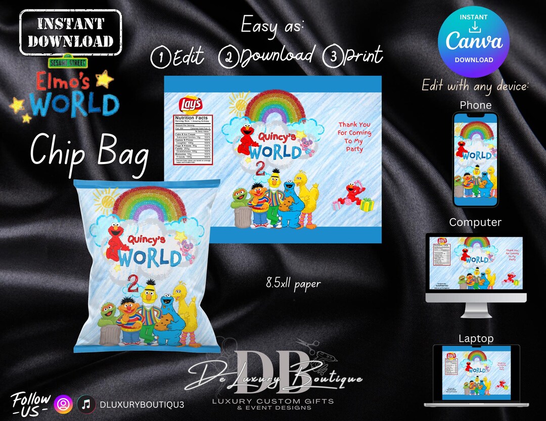 Editable Elmo's World, Printable, Chip Bag Template, Instant Download ...