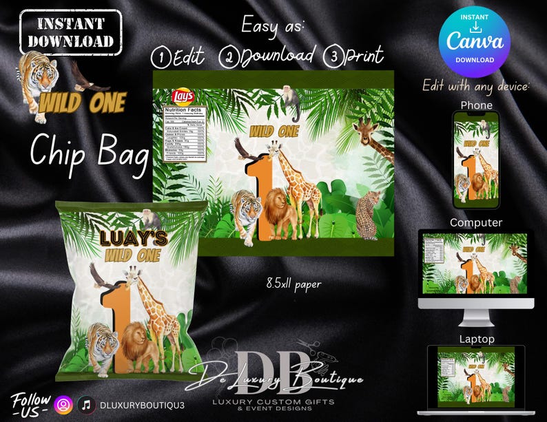 Editable Wild One, Printable, Chip Bag Template, Instant Download ...