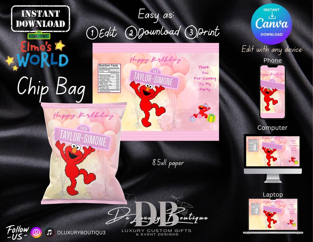 Editable Elmo's World, Printable, Chip Bag Template, Instant Download ...
