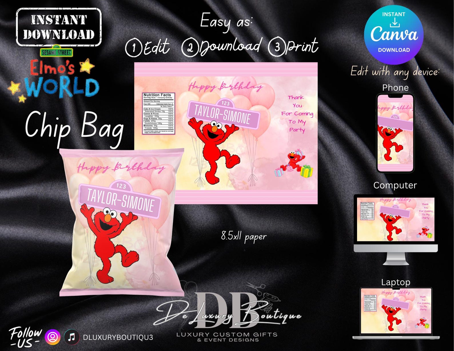 Editable Elmo's World, Printable, Chip Bag Template, Instant Download ...