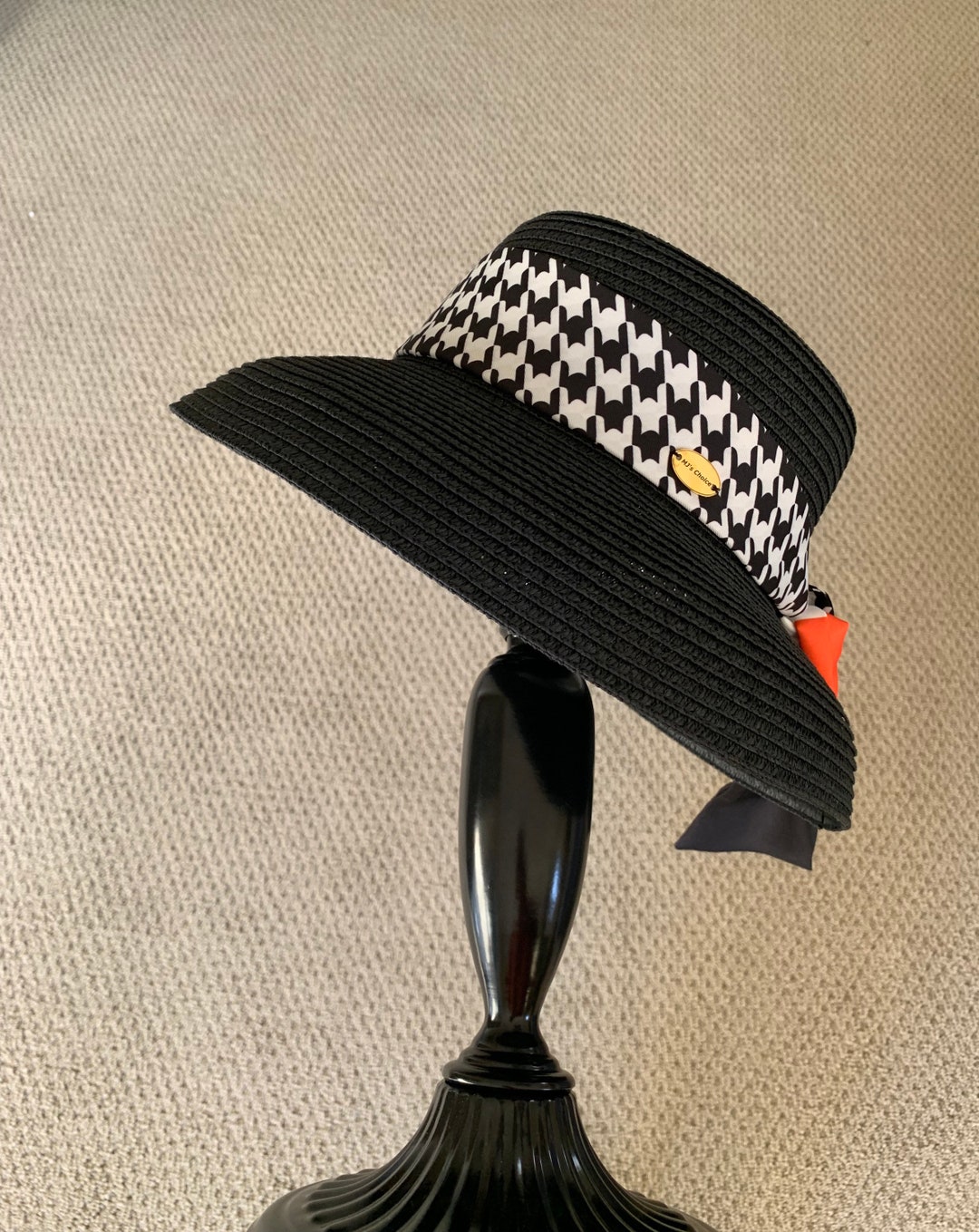 Genoa-elegant Bell Shaped Black Hat, Medium Brim Lampshade Hat, Retro ...