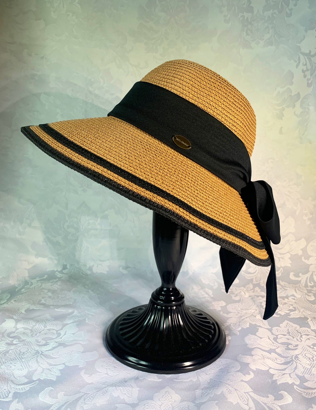 Black Trimmed Hat, Elegant Bell Shaped Hat, Wide Brim Lampshade Hat ...