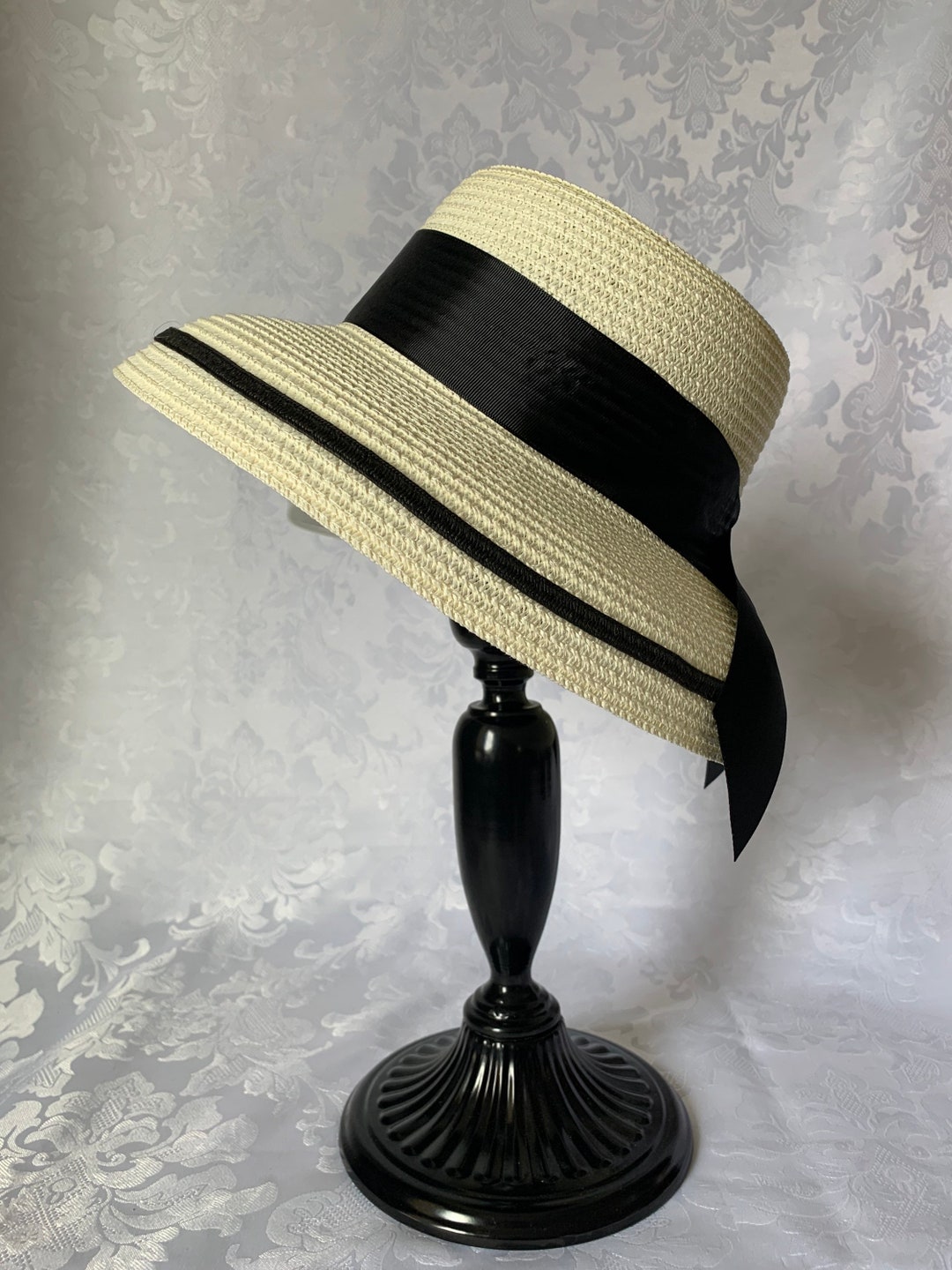 Ivory Straw Hat, Short Ribbon Hat, Elegant Bell Shaped Hat, Medium Brim ...