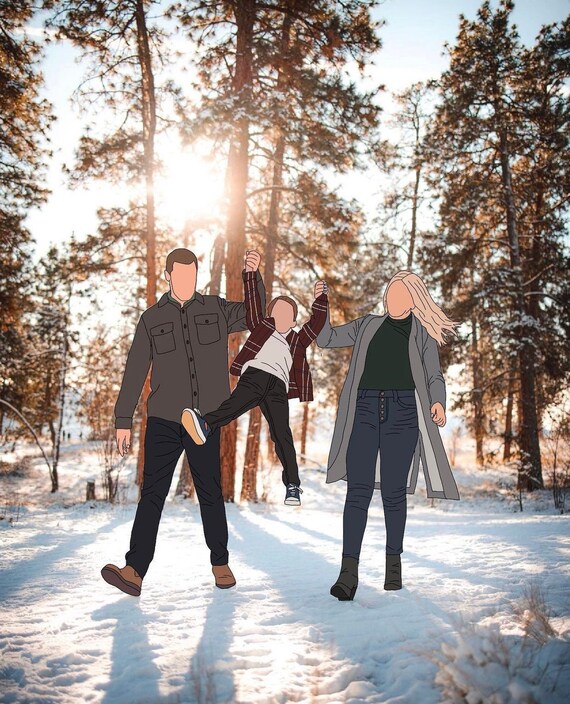 THREE PERSON Custom Digital Portrait Faceless Illustration - Etsy