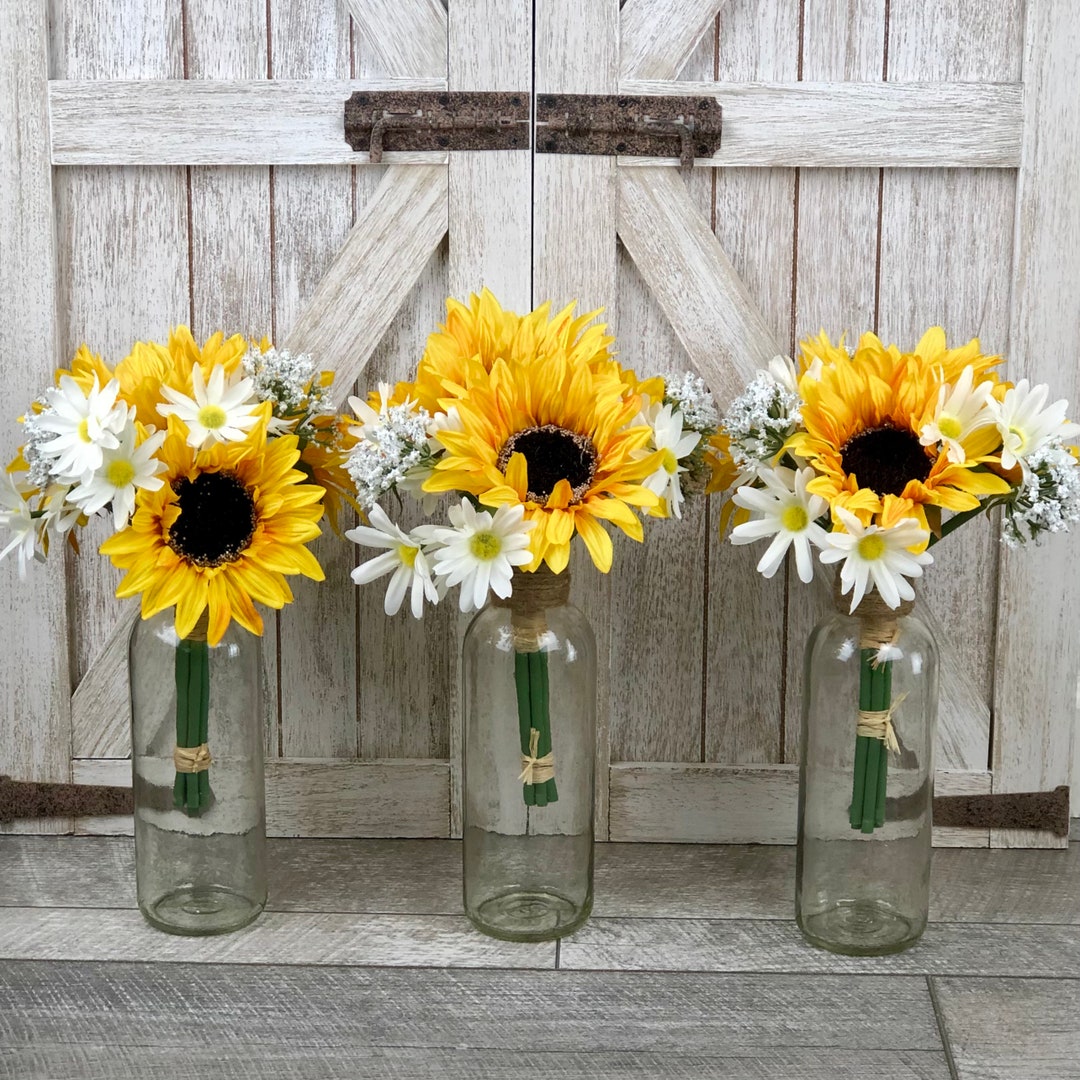 Sunflower Vase Set: Rustic Twine Glass Vases, Cottage Decor - Etsy