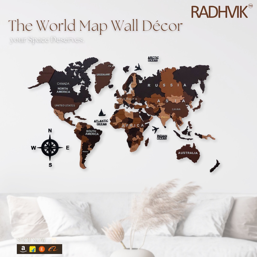 3D Wooden World Map, Wall Decor, World Map Wall Art, World Map Decor ...