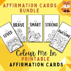 BUNDLE Colour in Printable Affirmation Cards, Mindfulness Activity ...