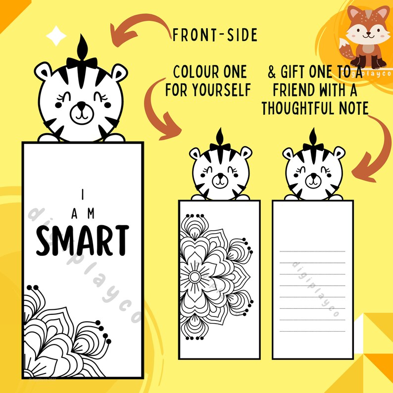 I Am Smart Tiger Colour in Printable Bookmark, Affirmations Bookmark ...