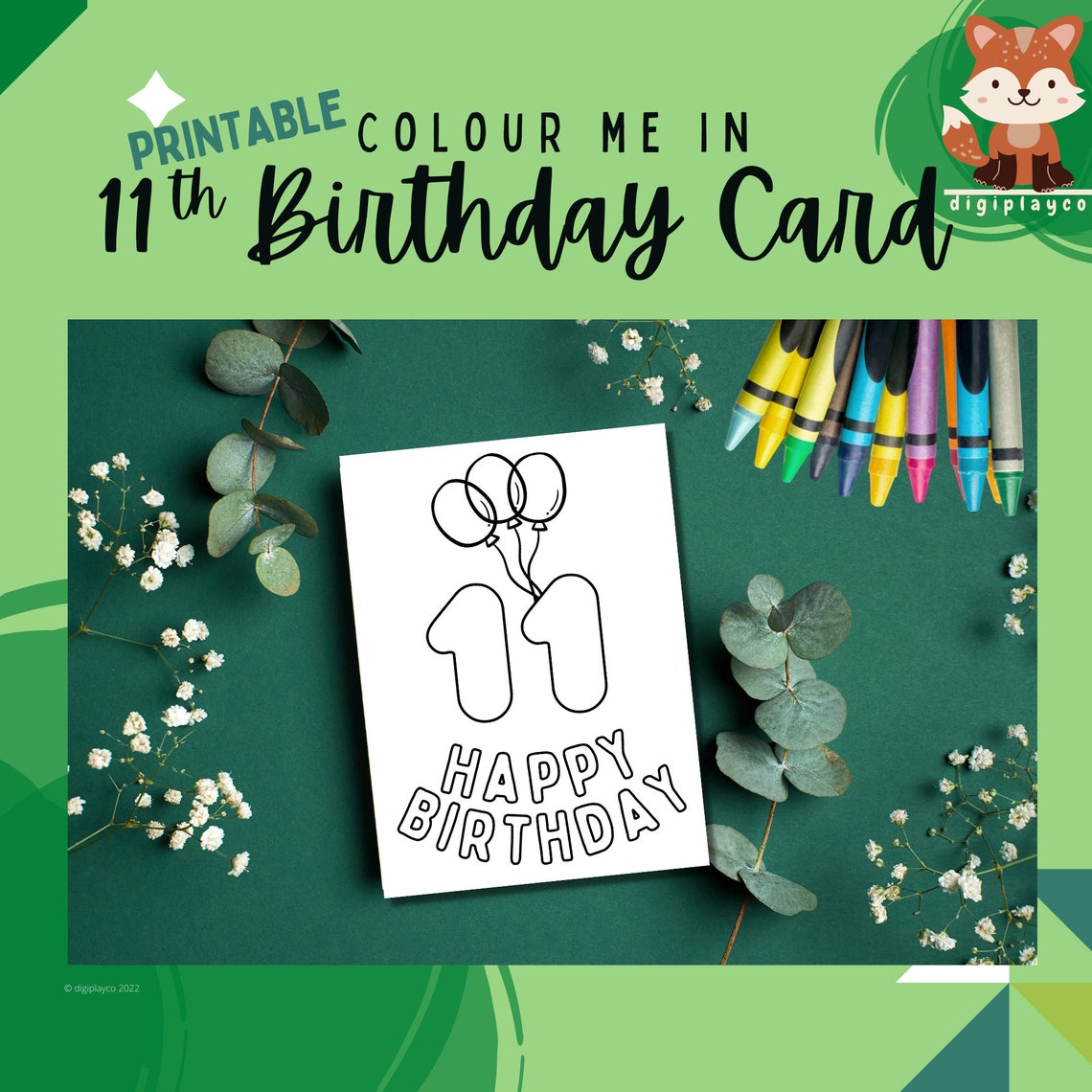 Happy Birthday Card Printable Colour in Kids | 11 Year Old | Eleven ...
