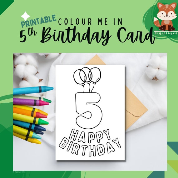 Happy Birthday Card Printable Colour in Kids 5 Year Old - Etsy