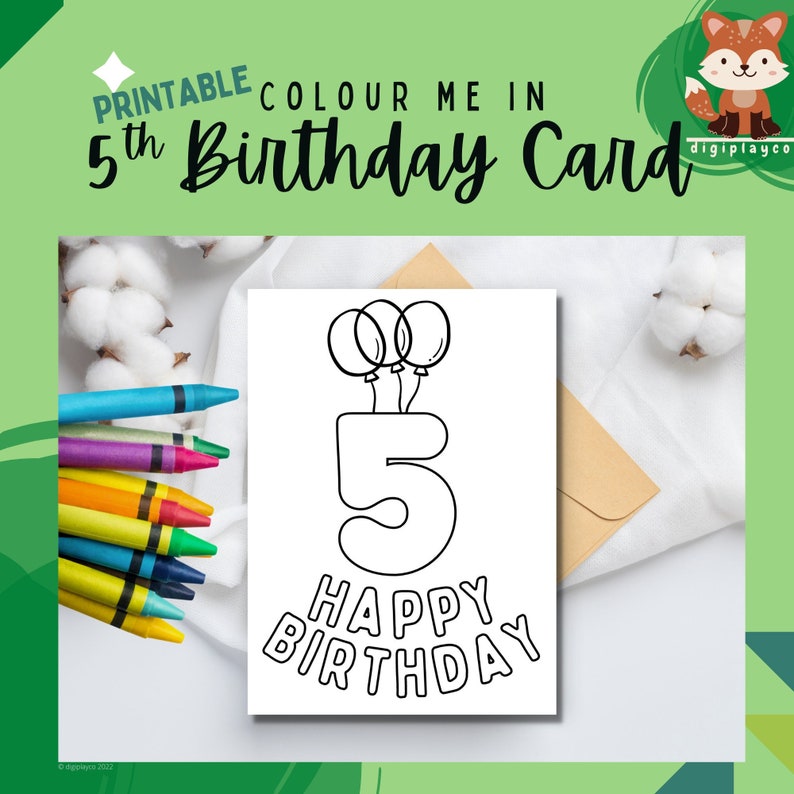 Happy Birthday Card Printable Colour in Kids | 5 Year Old | Fifth ...
