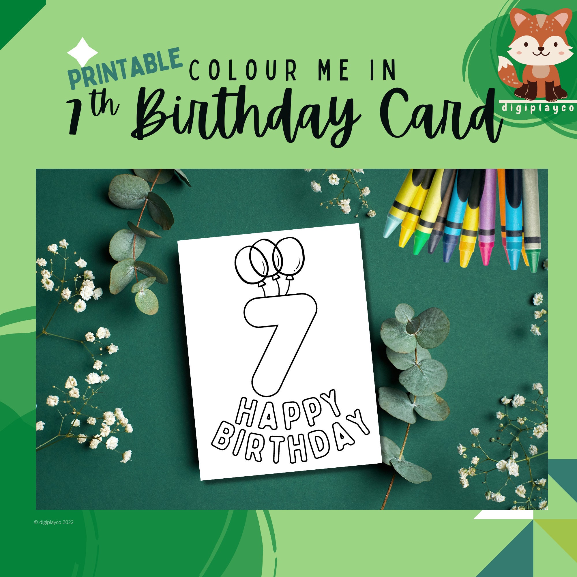 Happy Birthday Card Printable Colour in Kids | 7 Year Old | Seventh ...