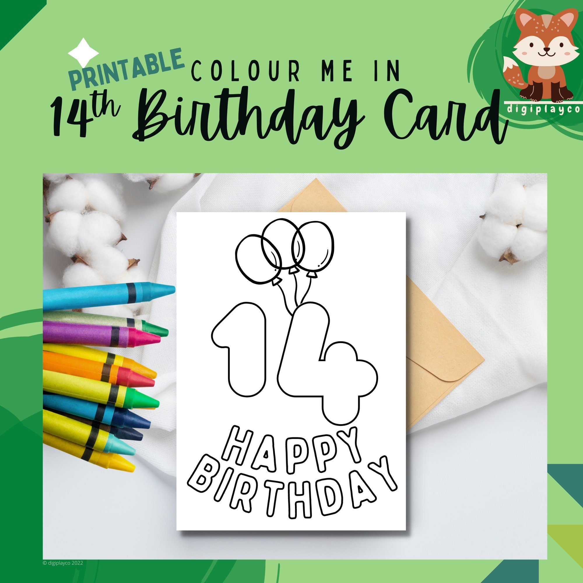 Happy Birthday Card Printable Colour in Kids | 14 Year Old | Fourteenth ...