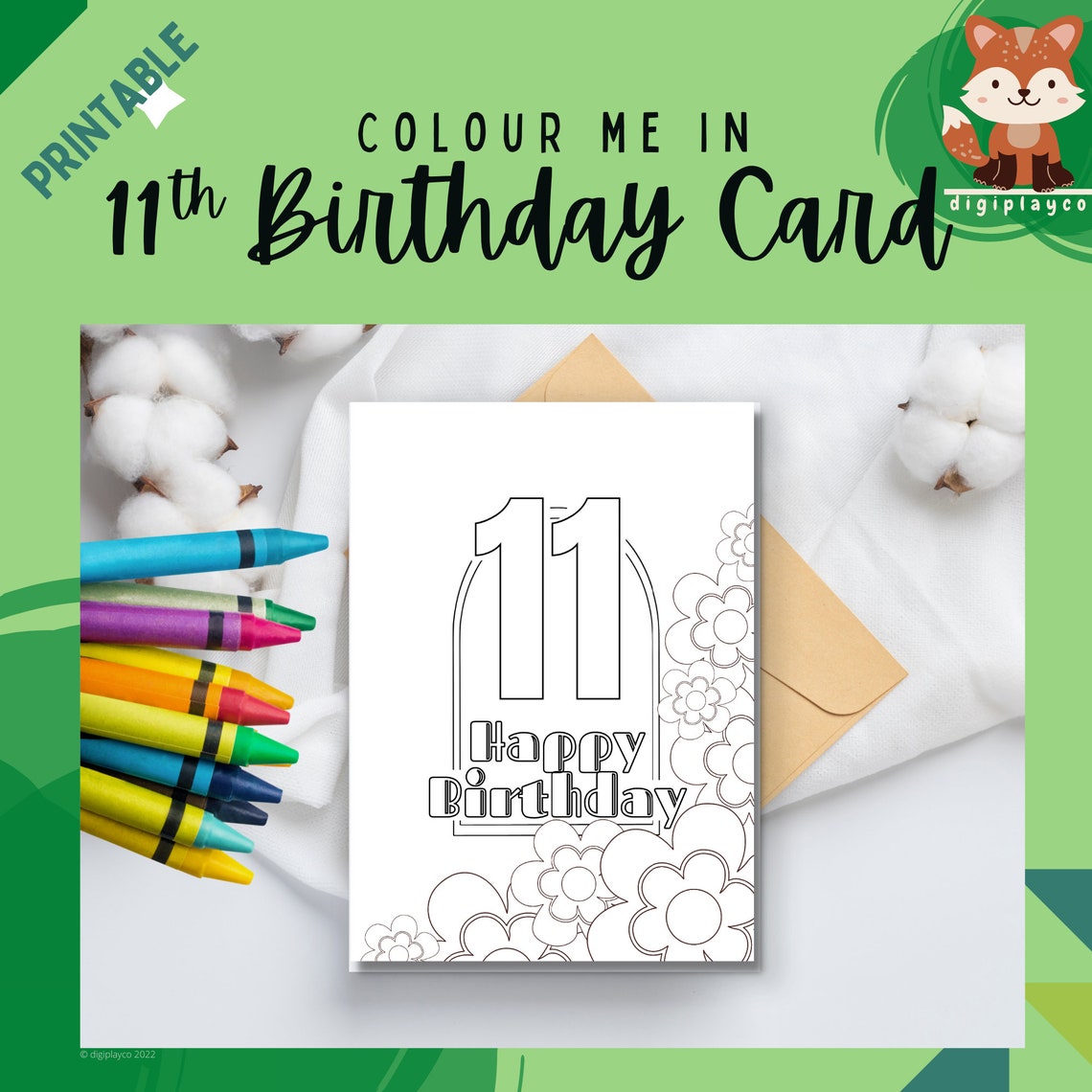 Happy 11th Birthday Floral Card Printable Colour in Kids, 11 Year Old ...