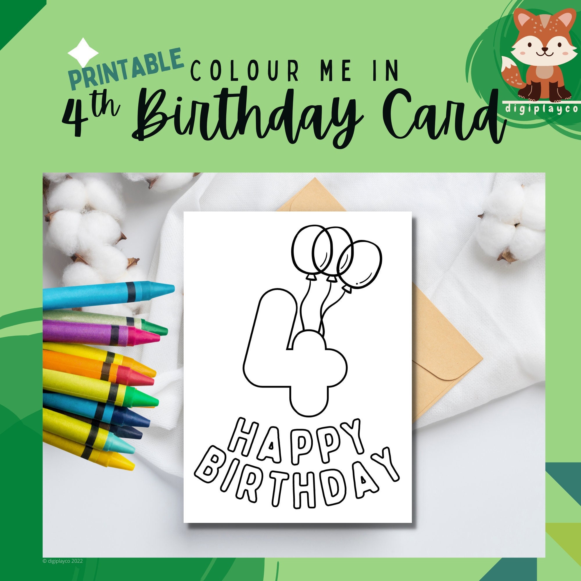 Happy Birthday Card Printable Colour in Kids | 4 Year Old | Fourth ...